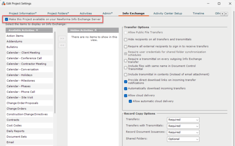 Make a Project and Its Activity Centers Available on Info Exchange ...